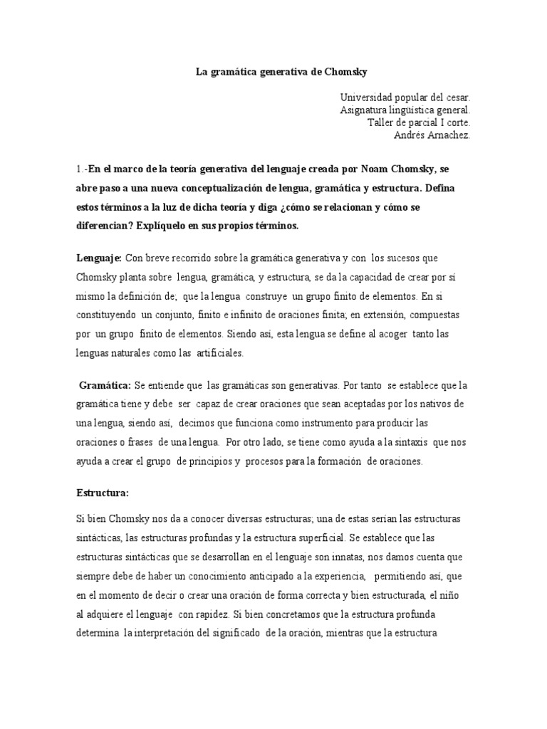 La Gramática Generativa de Chomsky | PDF | Noam Chomsky | Oración ...