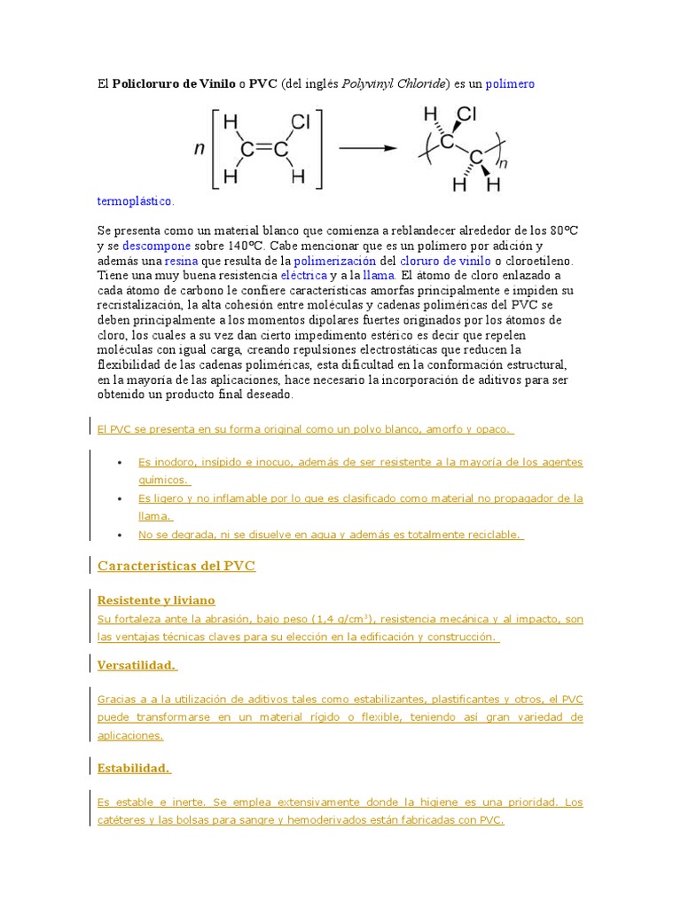 Características y aplicaciones del Policloruro de Vinilo (PVC), un ...