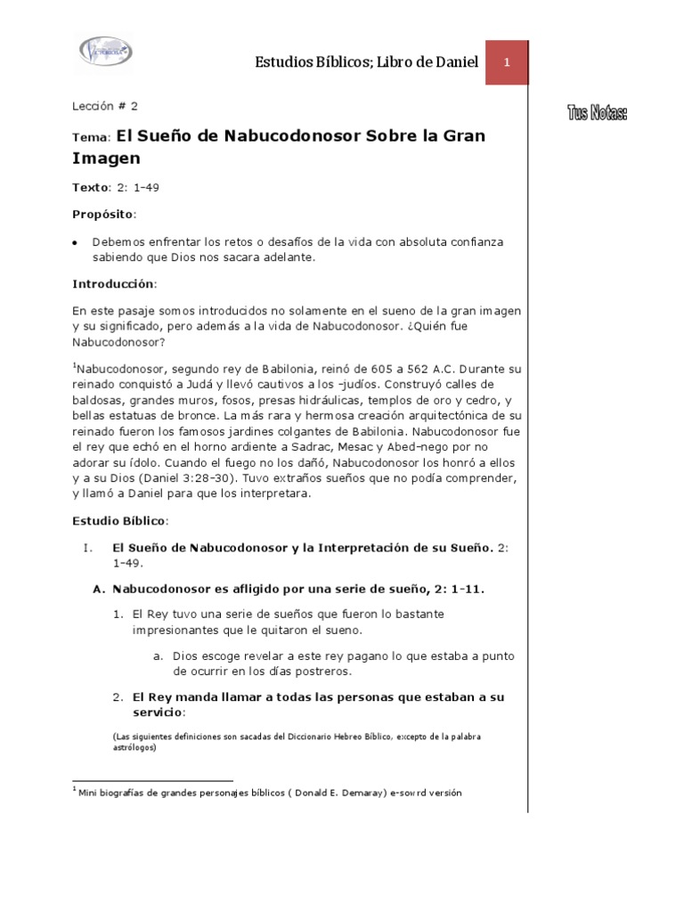 Libro de Daniel Capitulo # 2 El Sueño de Nabucodonosor Sobre La Gran ...