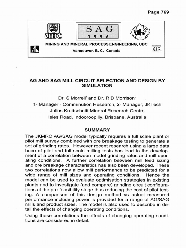 AG and SAG Mill Circuit Selection and Design by Simulation | PDF | Mill ...