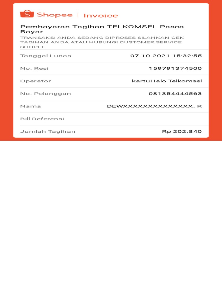 Invoice: Pembayaran Tagihan TELKOMSEL Pasca Bayar | PDF