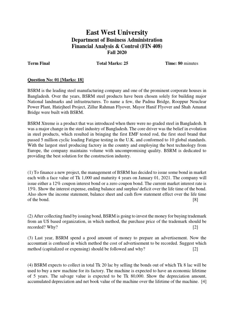 FIN 408 Final Exam Fall 2020 | PDF | Depreciation | Corporations