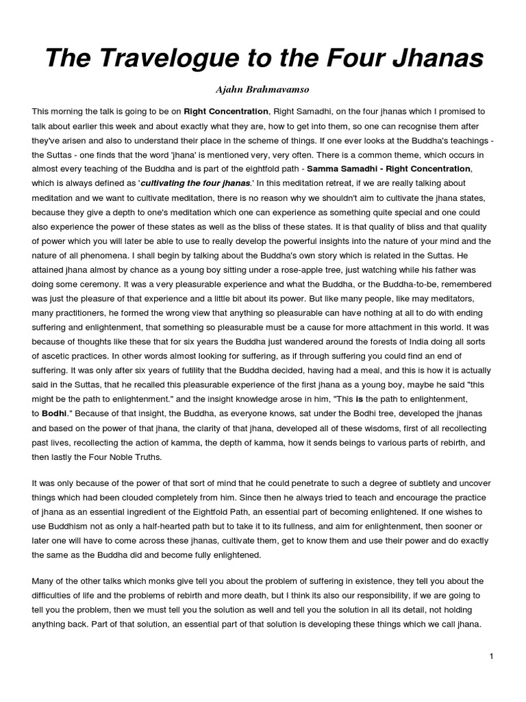 Ajahn Brahmavamso Travelogue To The Four Jhanas | PDF | Enlightenment ...