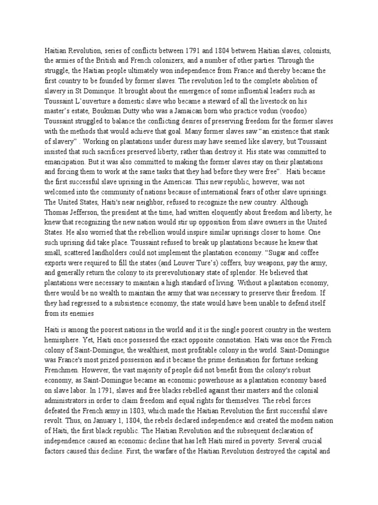Haitian Revolution Essay Sba | PDF | Slavery | Unfree Labour
