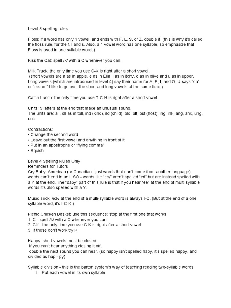 Level 3 and 4 Spelling Rules | PDF | Consonant | Syllable