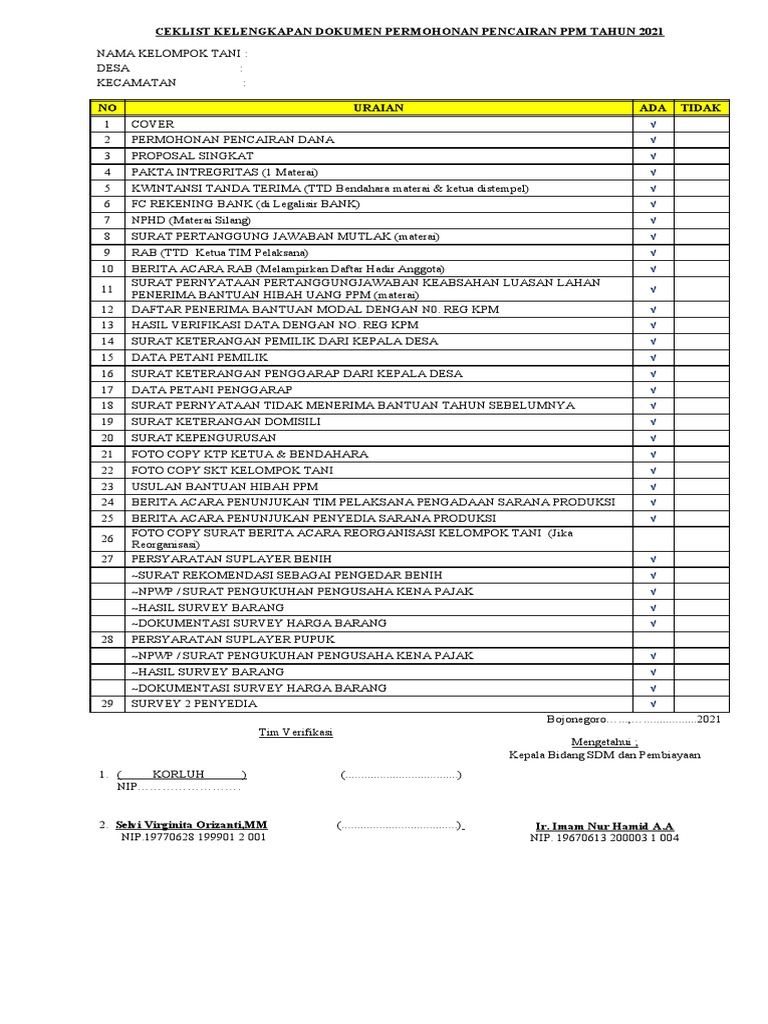 Ceklist Kelengkapan Dokumen Permohonan Pencairan PPM Tahun 2021 | PDF
