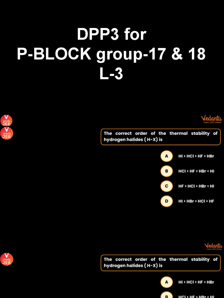DPP For P-Blocks by Vedantu L3 | PDF | Chlorine | Chemical Elements
