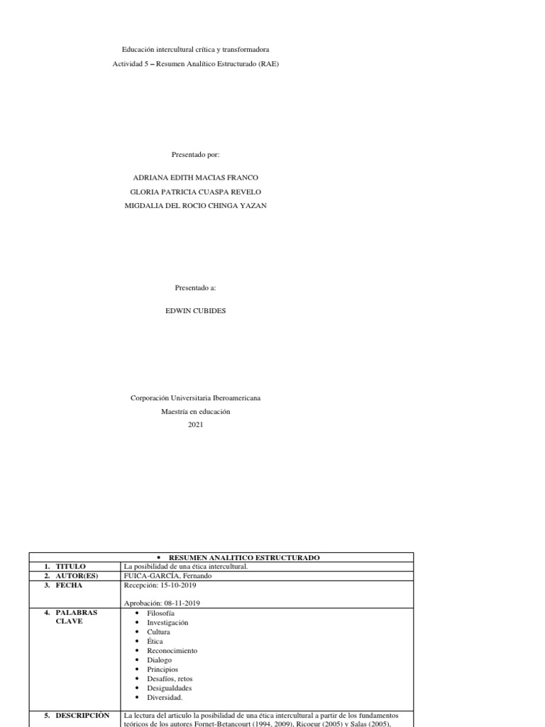 Actividad 5 Resumen Analitico Estructurado (RAE) | PDF ...