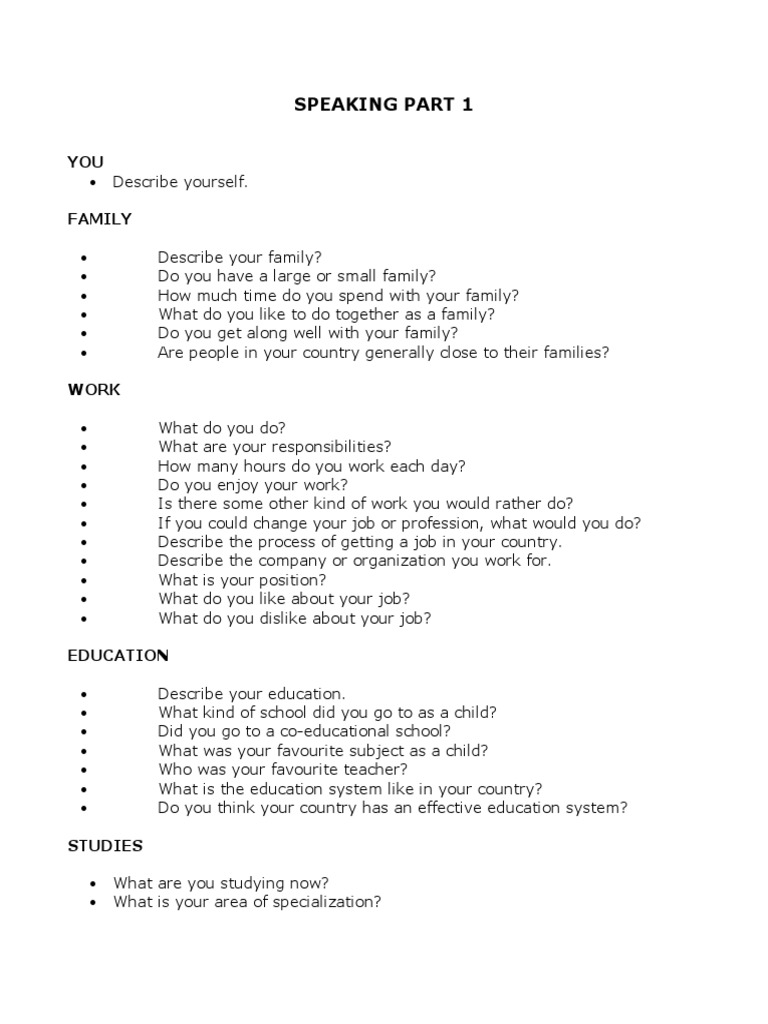 Speaking Part 1 | PDF | Wedding | Bride