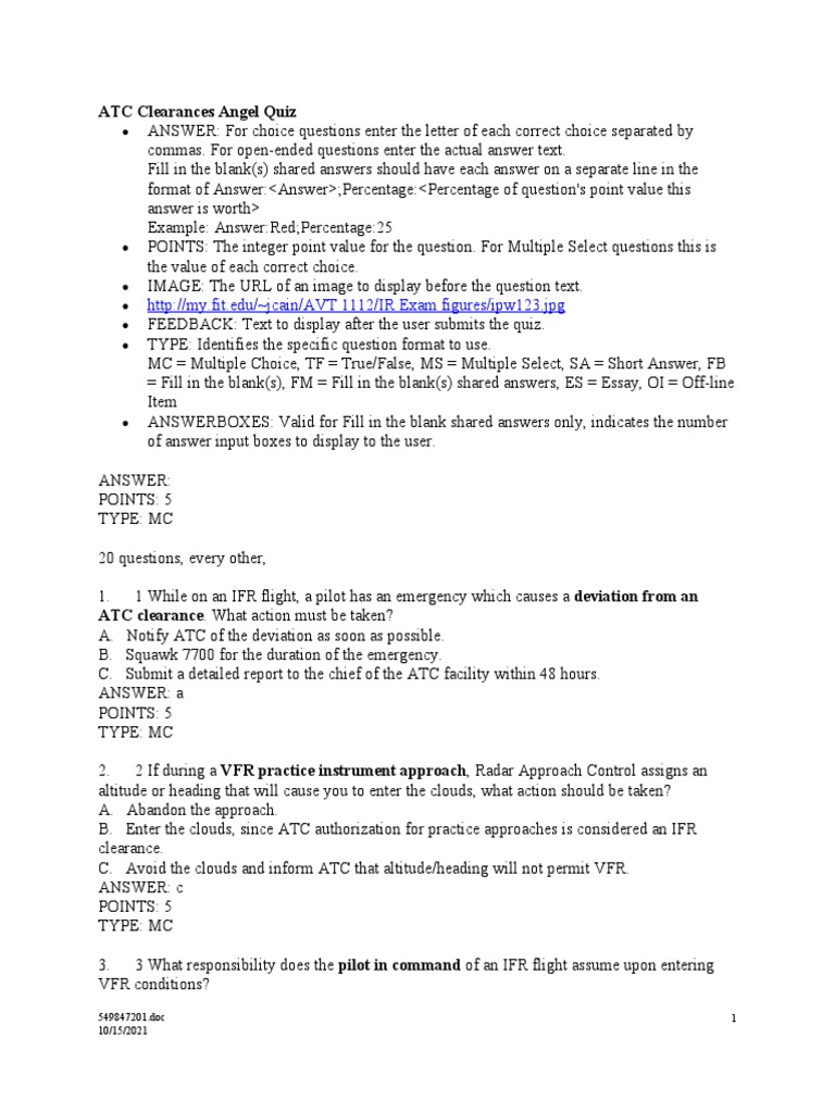 ATC Clearances Quiz With Answers | PDF | Instrument Flight Rules ...