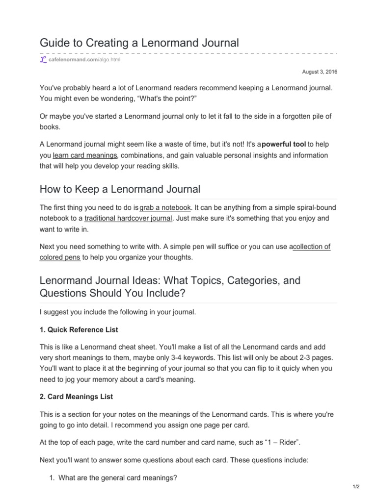 Guide To Creating A Lenormand Journal | PDF | Notebook | Cognition