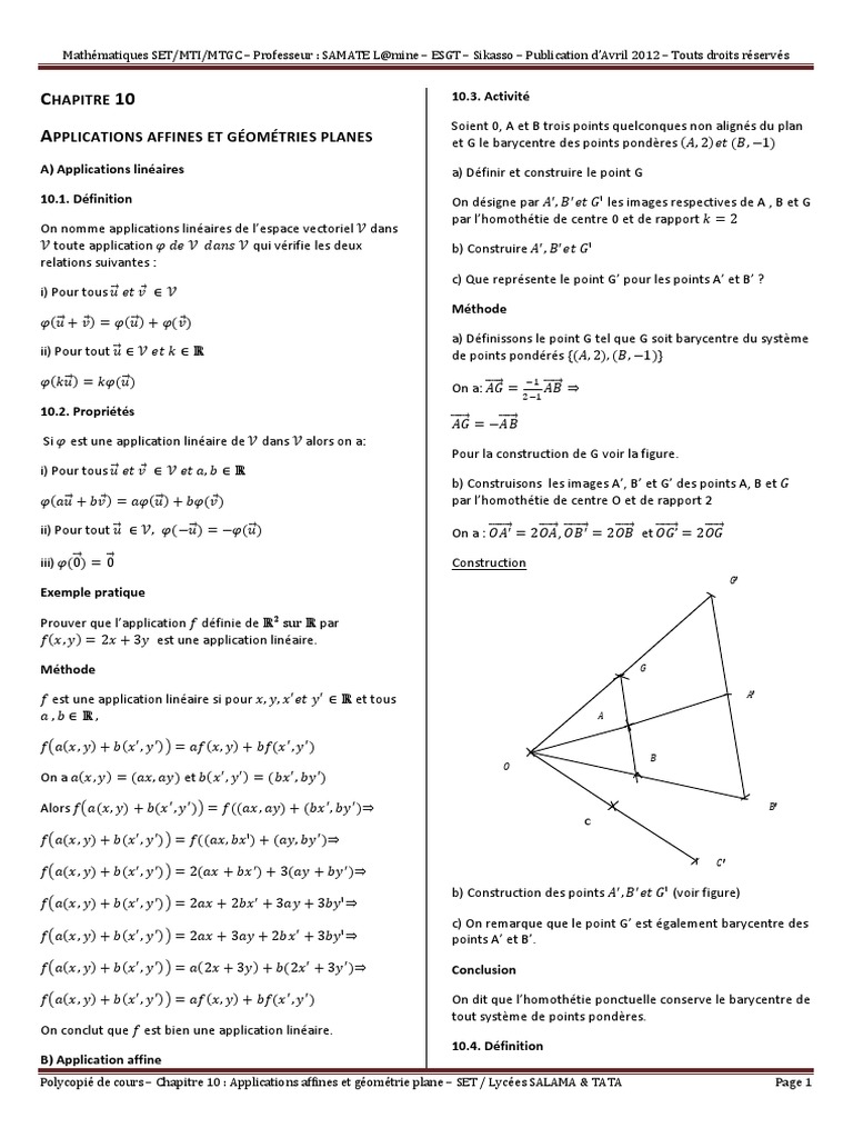 10 - Application - Affine - SET | PDF | Plan (Géométrie) | Espace vectoriel