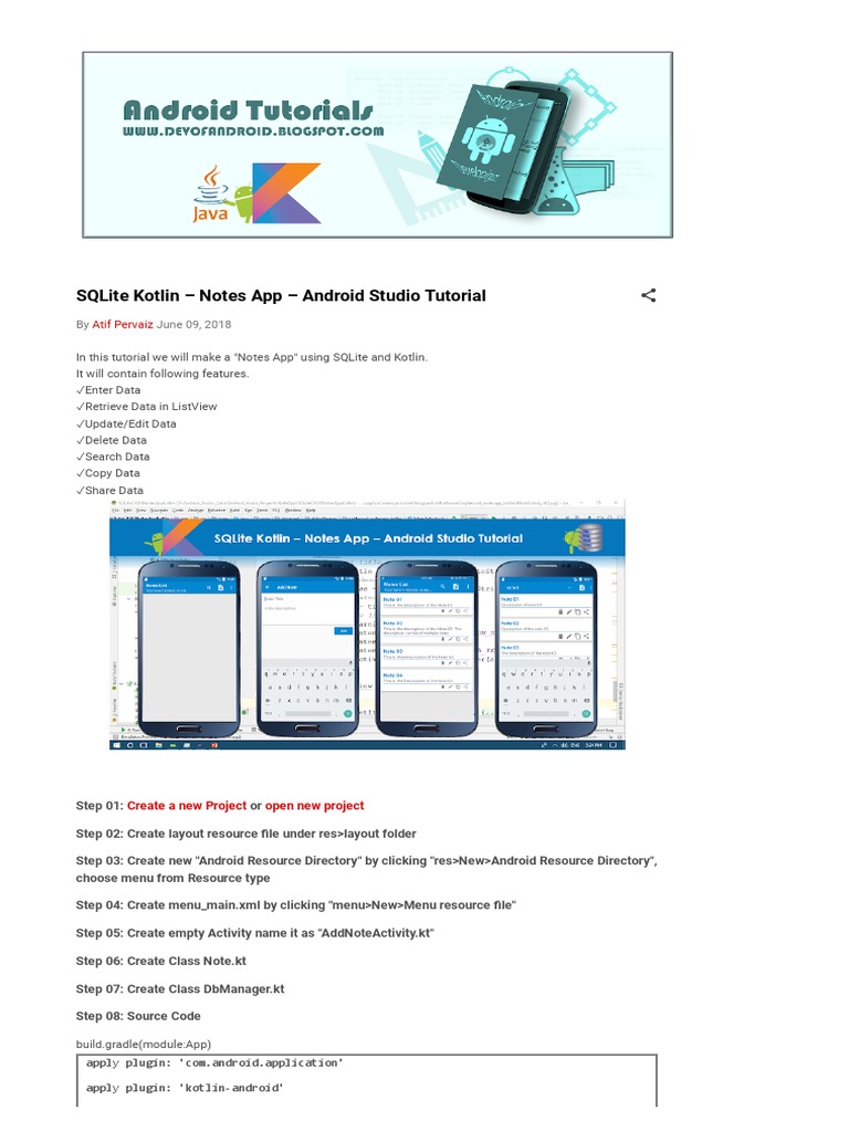 SQLite Kotlin - Notes App - Android Studio Tutorial | Download Free PDF ...