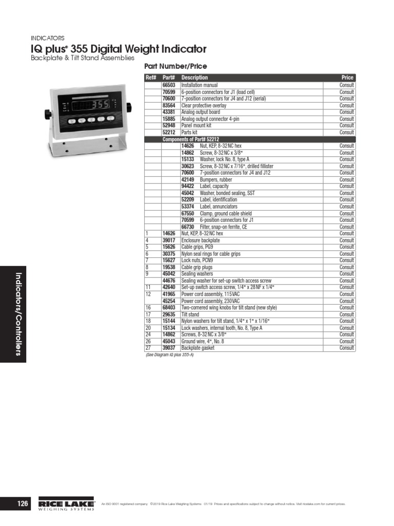 IQ Plus 355 Digital Weight Indicator: Part Number/Price | PDF | Electrical Connector | Equipment