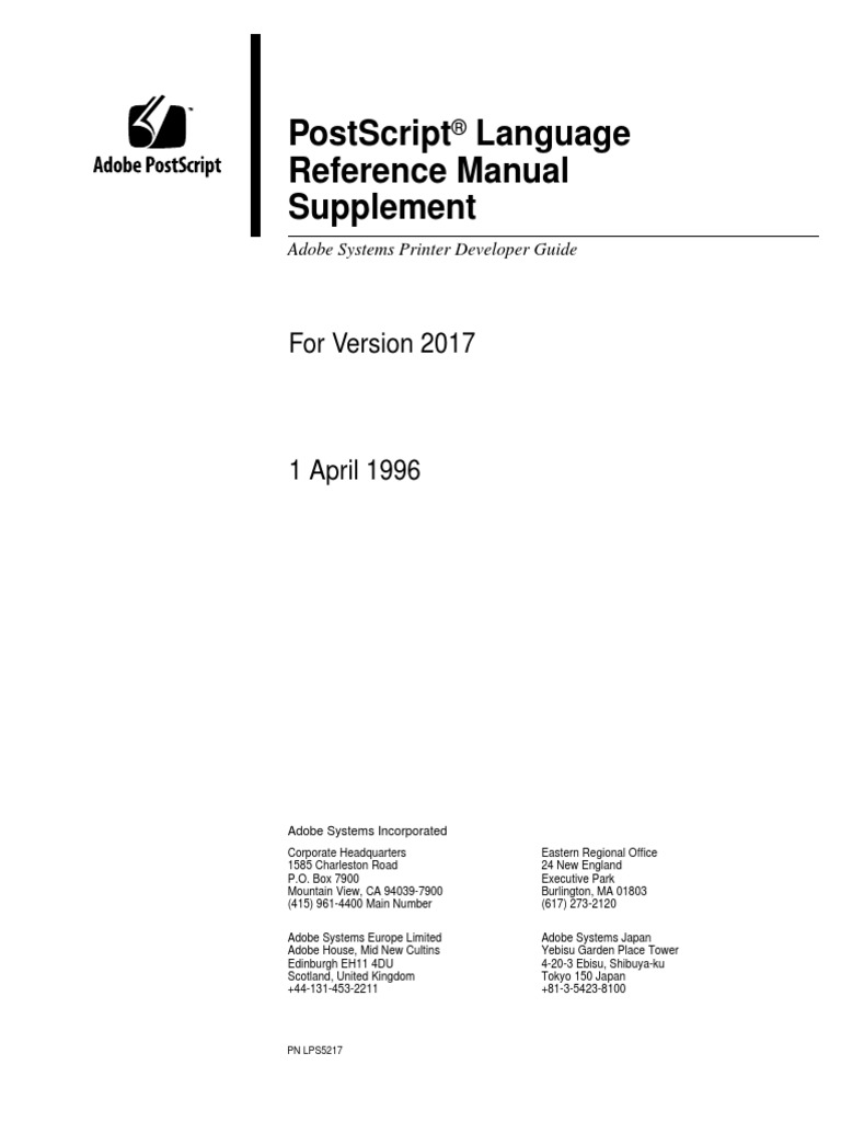 Postscript Language Reference Manual Supplement: For Version 2017 | PDF | Boolean Data Type ...