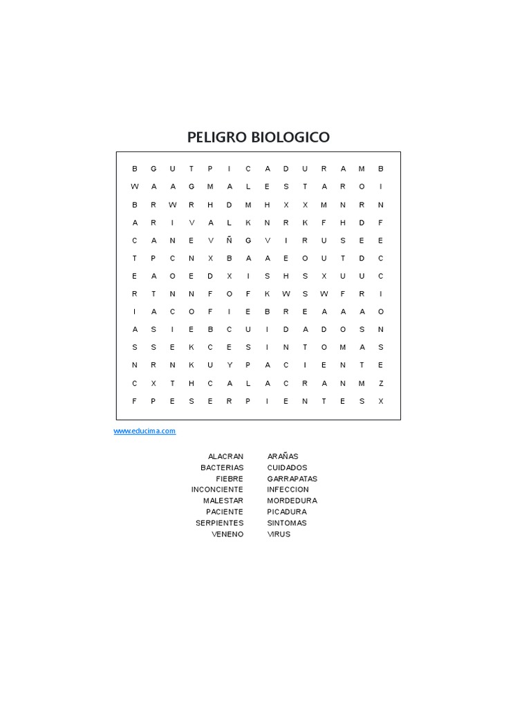 Sopa de Letras Peligros Biologicos | PDF