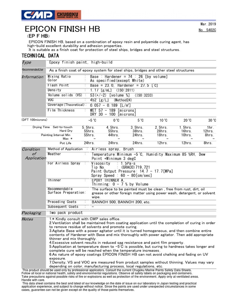 TDS MD en 5402C Epicon Finish HB | Download Free PDF | Epoxy | Paint