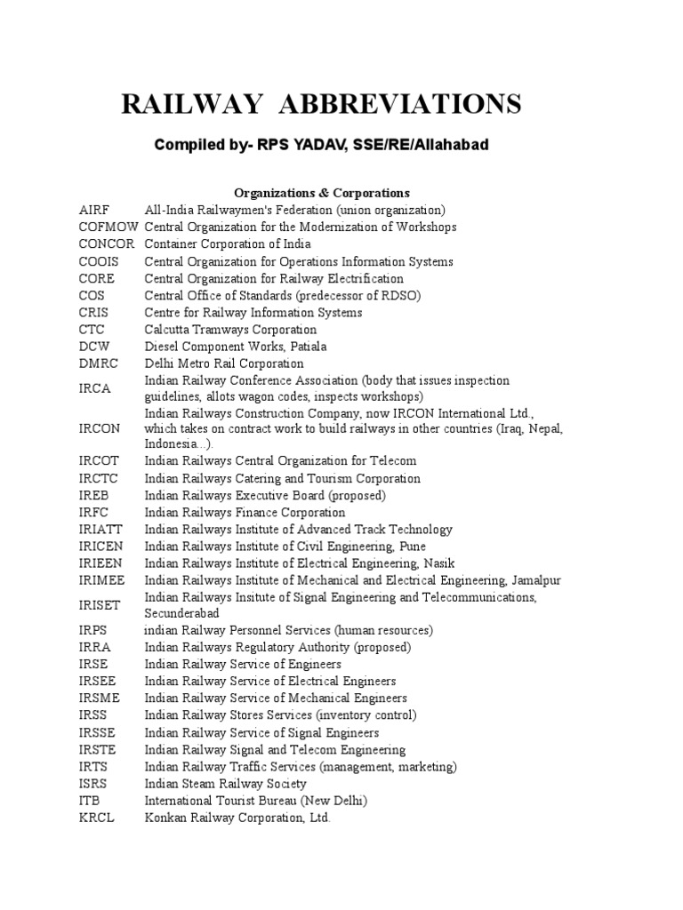 Railway Abbreviations | PDF | Rail Transport | Transportation Engineering