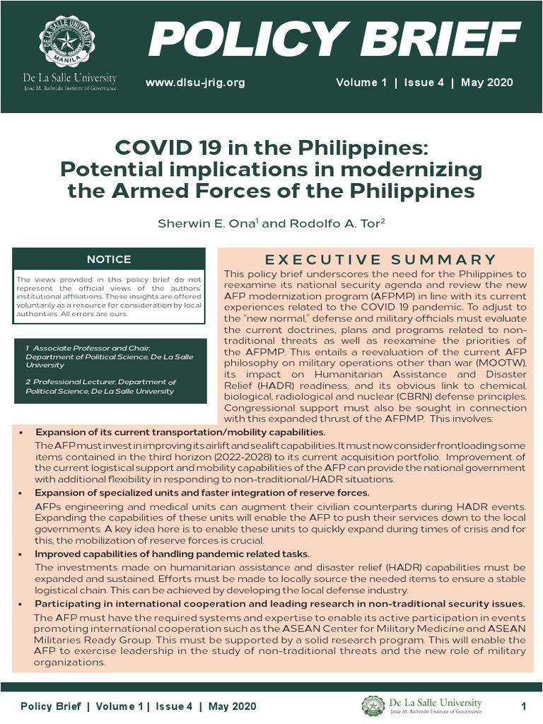 Sample POLICY BRIEF DLSU | PDF | Philippines | Government