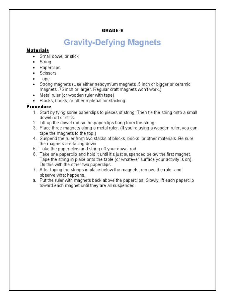 Grade 9 Experiment | PDF
