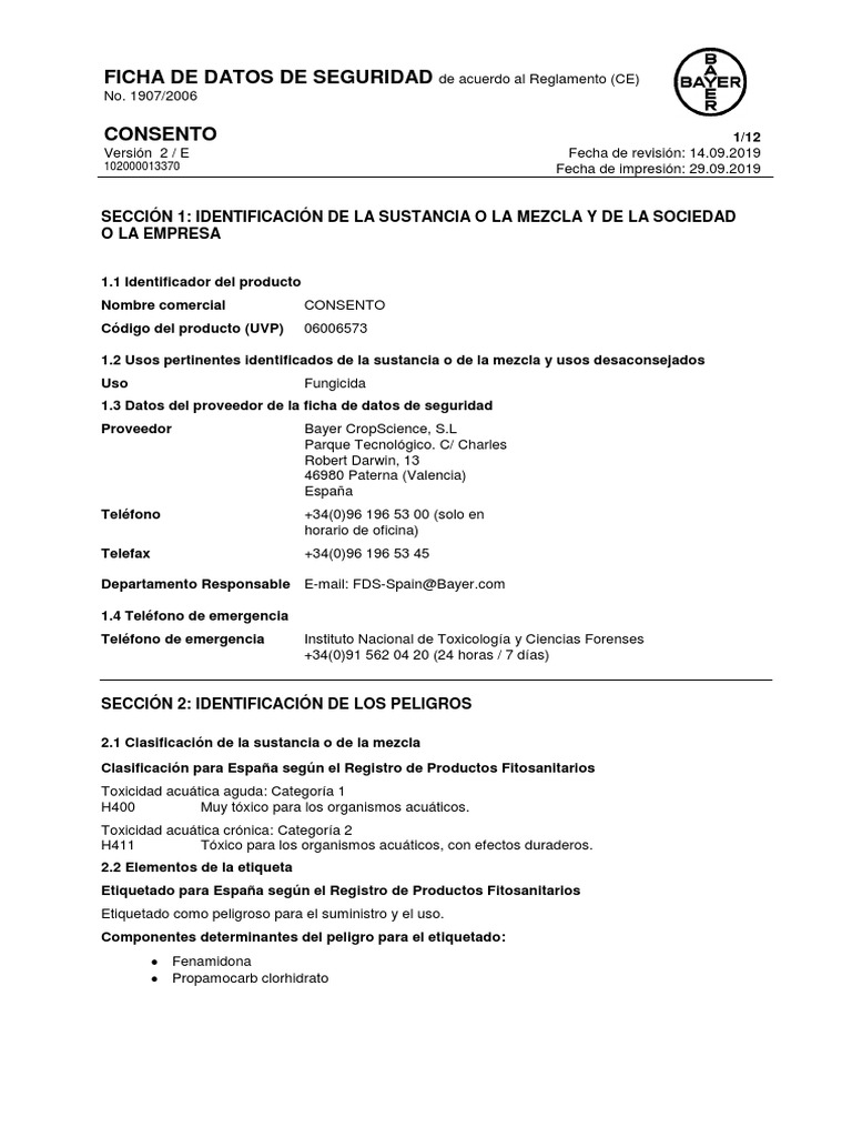 Ficha Tecnica de Seguridad | PDF | Toxicidad | Agua