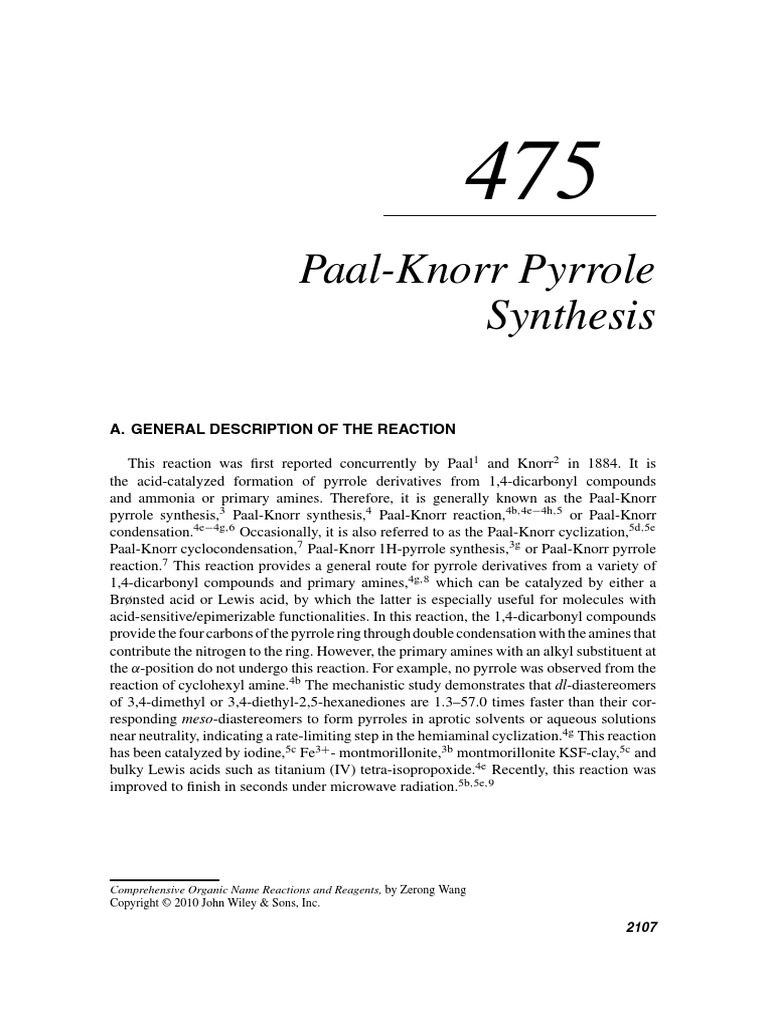 Paal-Knorr Pyrrole Synthesis: A. General Description of The Reaction ...