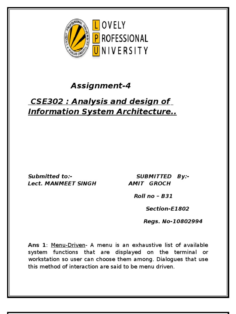 Assignment-4 CSE302: Analysis and Design of Information System Architecture. | PDF | Computer ...