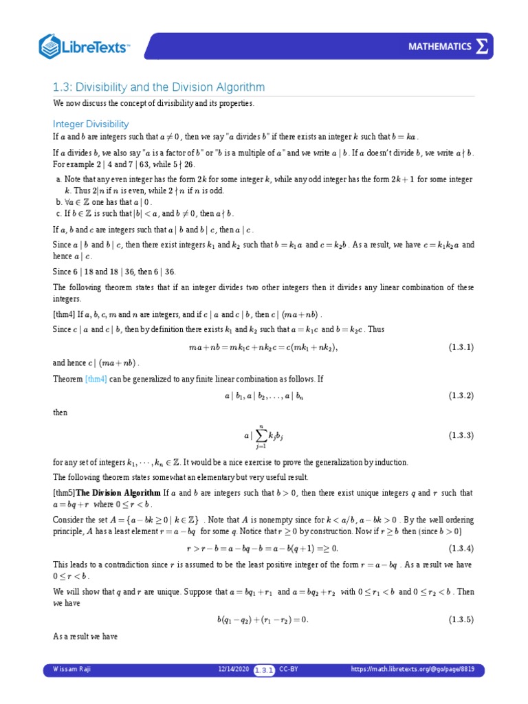 1.03 Divisibility and The Division Algorithm | PDF | Creative Commons ...
