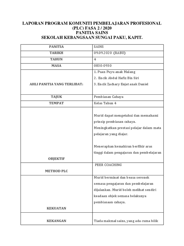 Contoh Laporan PLC Sains | PDF