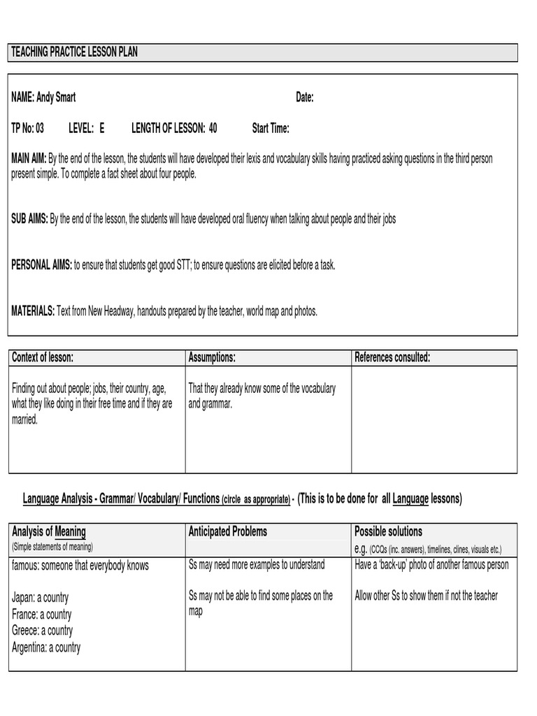 Lesson Plan 3 Celta | PDF | Tone (Linguistics) | Stress (Linguistics)