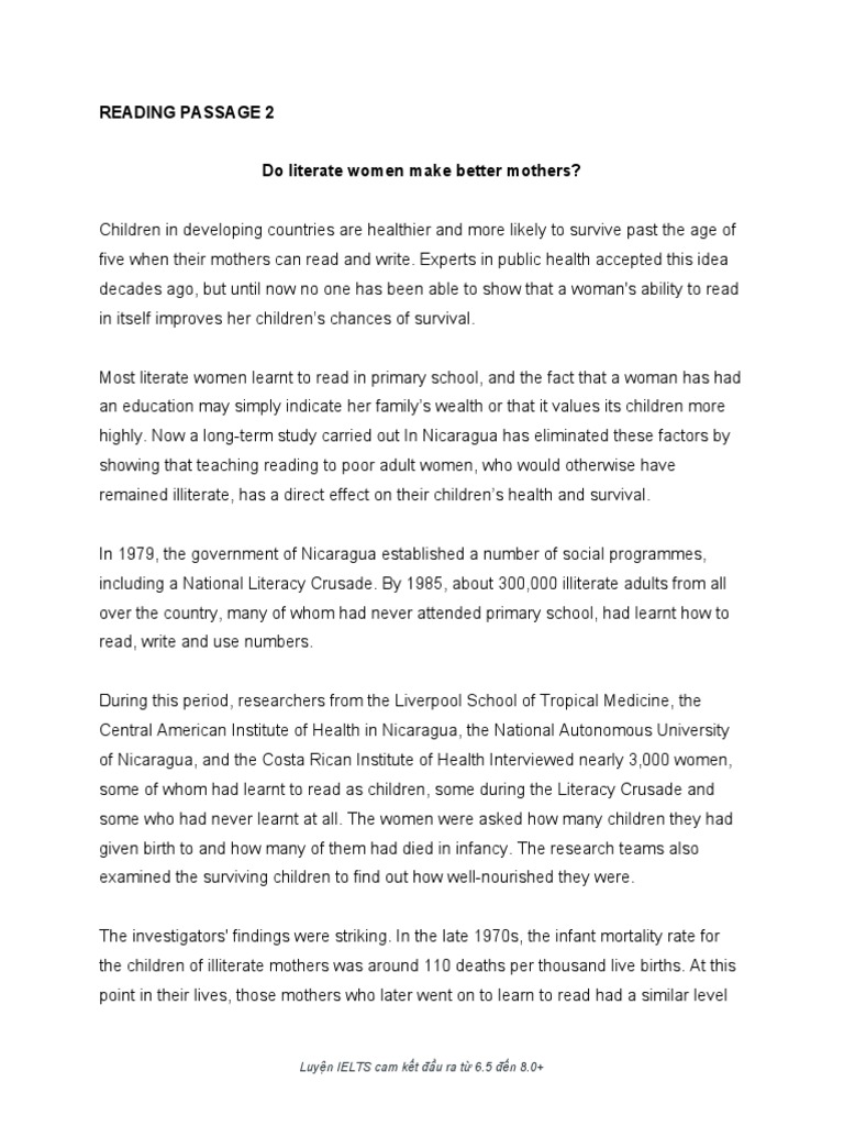 READING PASSAGE 2-Do Literate Women Make Better Mothers | PDF ...