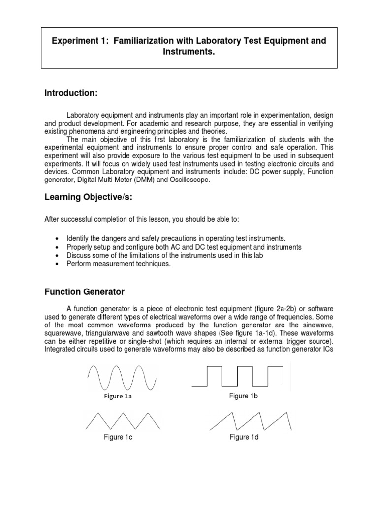 Experiment 1: Familiarization With Laboratory Test Equipment and ...