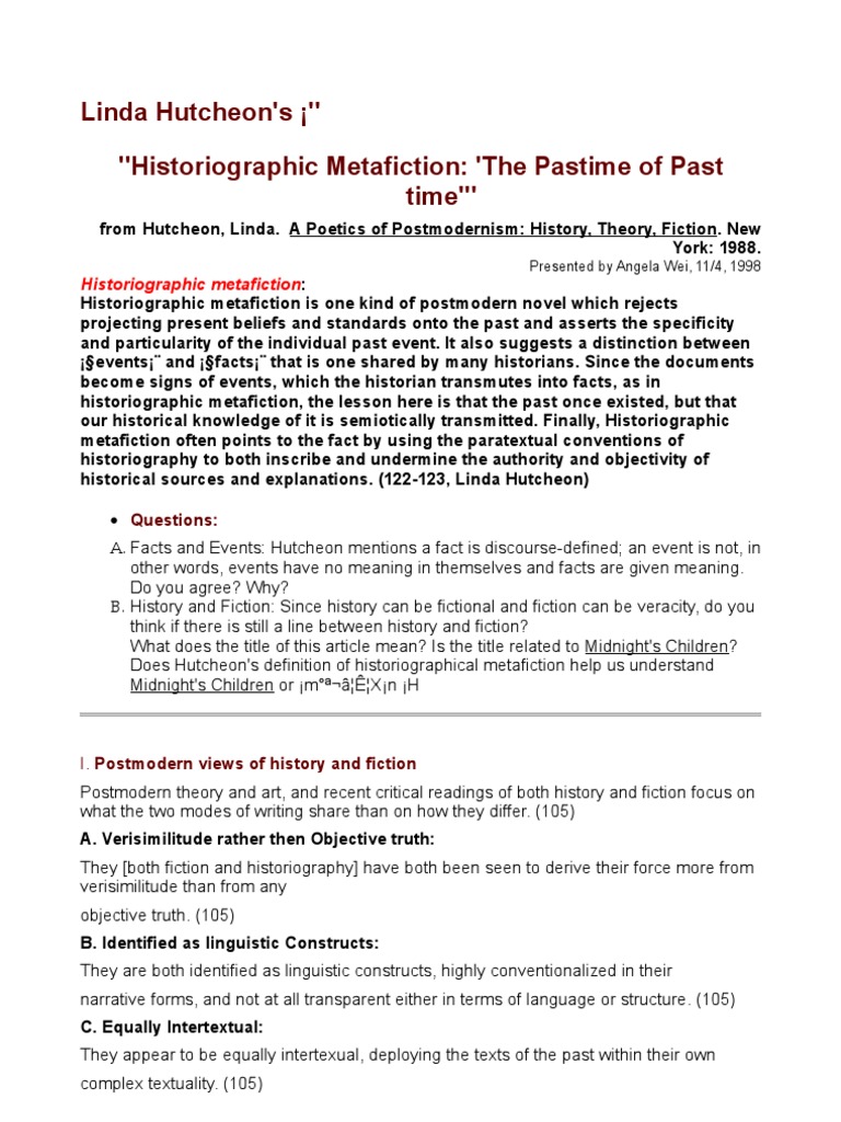Understanding Historiographic Metafiction | PDF | Historiography ...