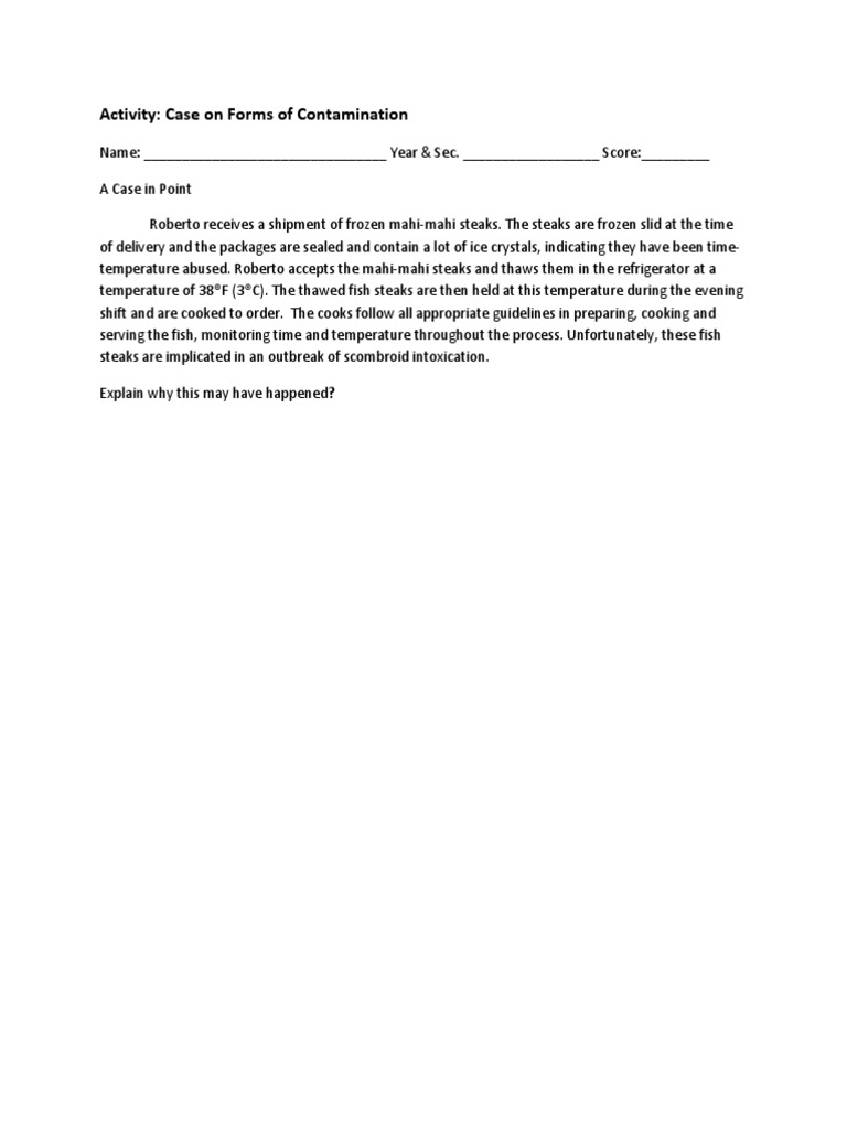 Scombroid Intoxication Case Study | PDF | Technology & Engineering