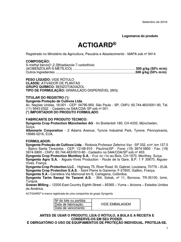 Actigard | PDF | Embalagem e rotulagem | Batata