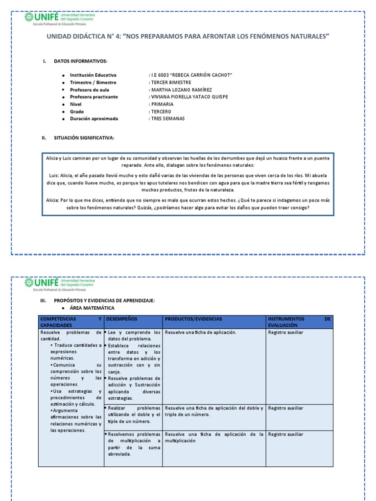 Unidad Didáctica #4: "Nos Preparamos para Afrontar Los Fenómenos ...