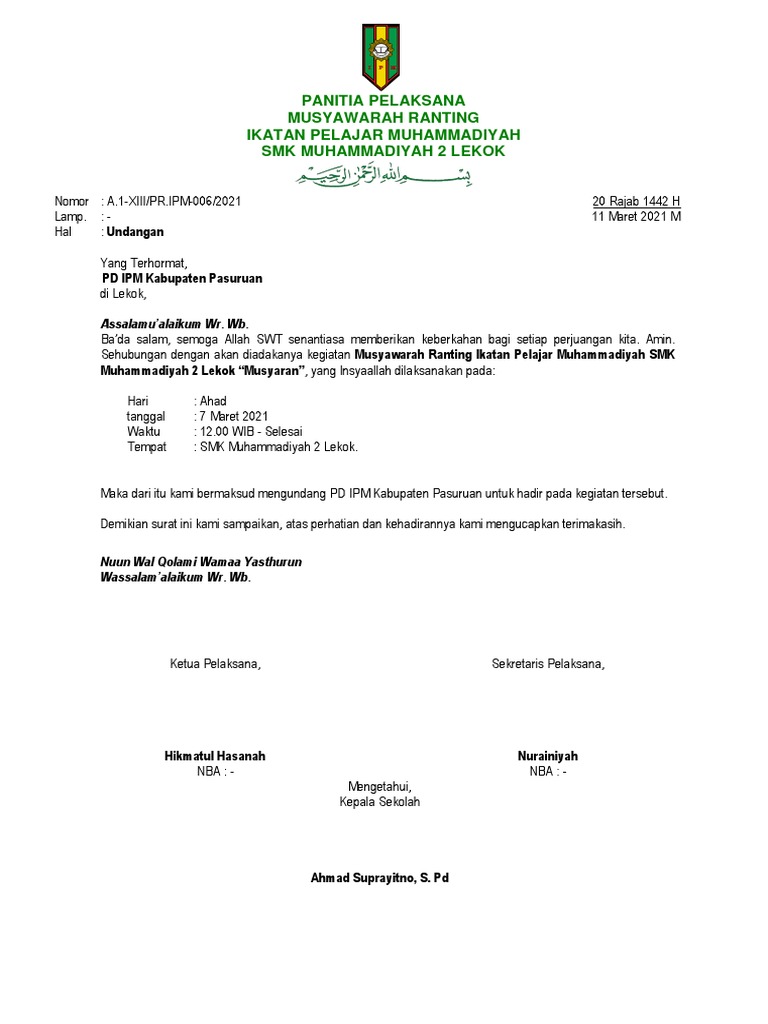 Undangan Musyawarah Ranting IPM | PDF