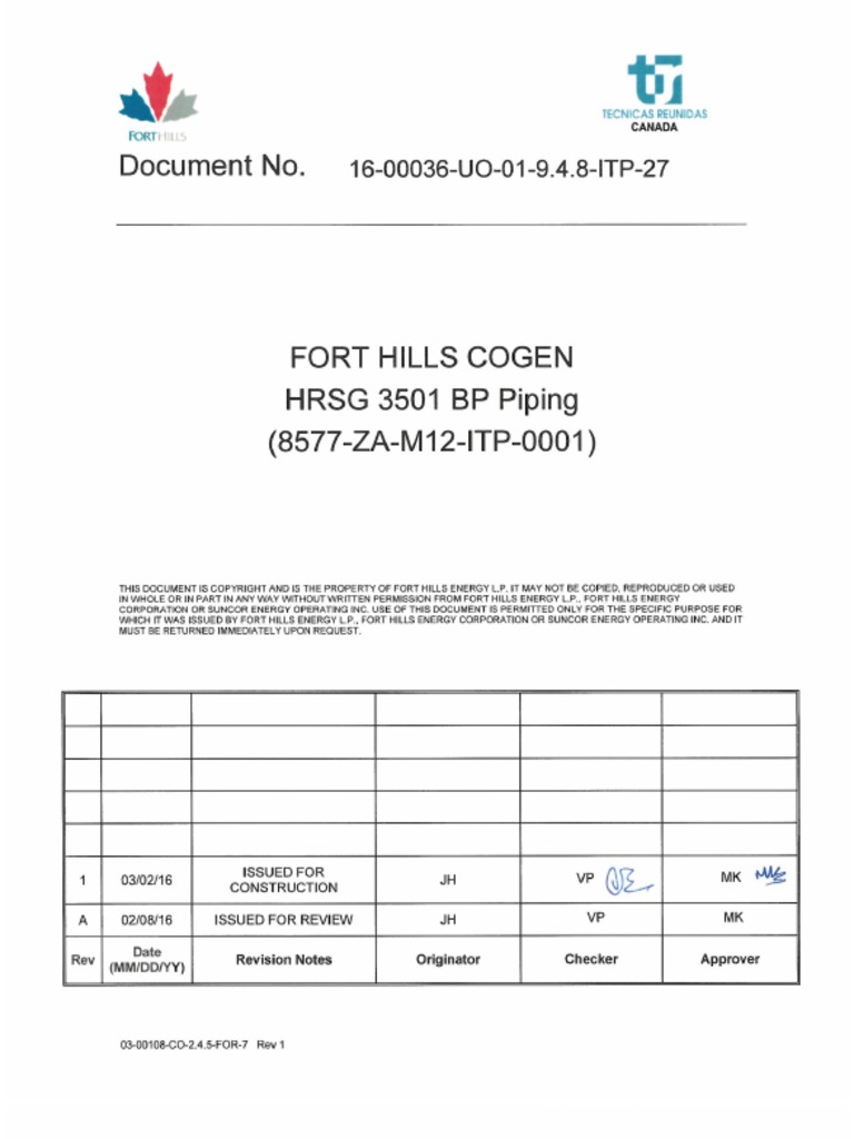 Inspection & Test Plan - HRSG BP Piping | PDF