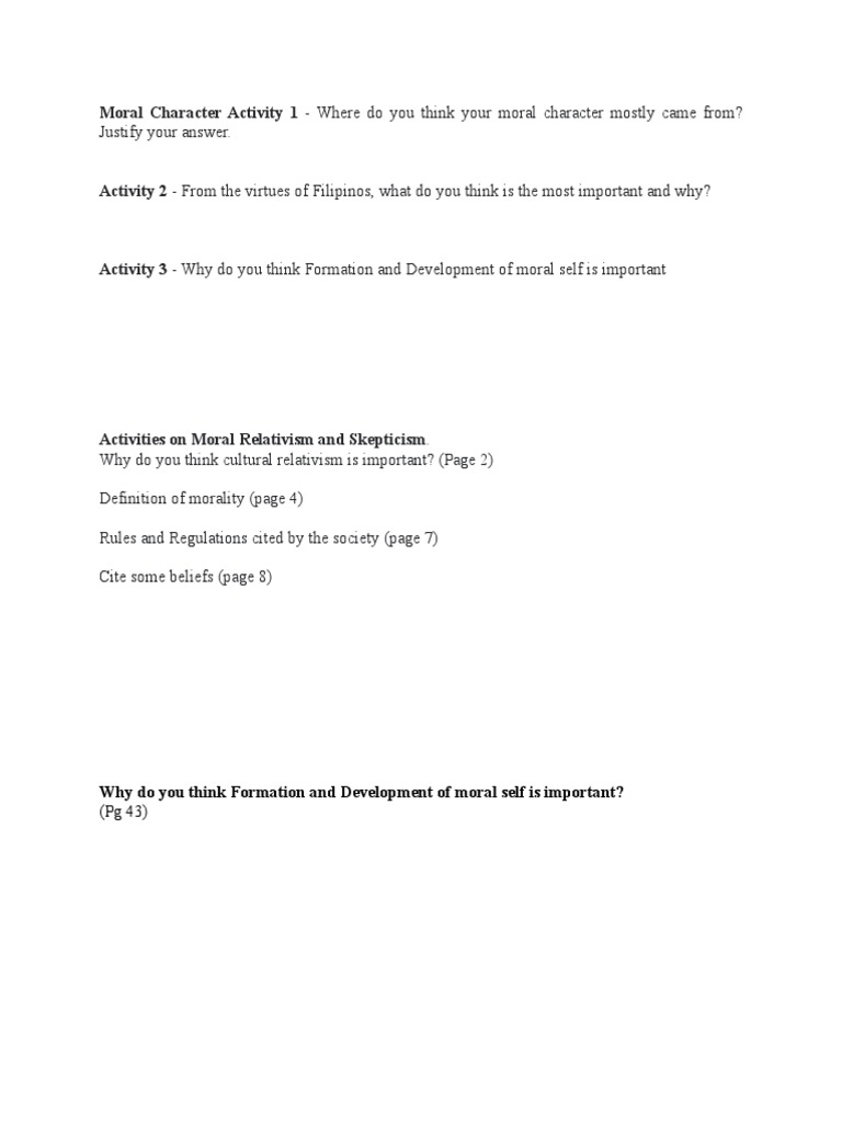Exploring Moral Character and Hedonism Activities | PDF | Self-Improvement