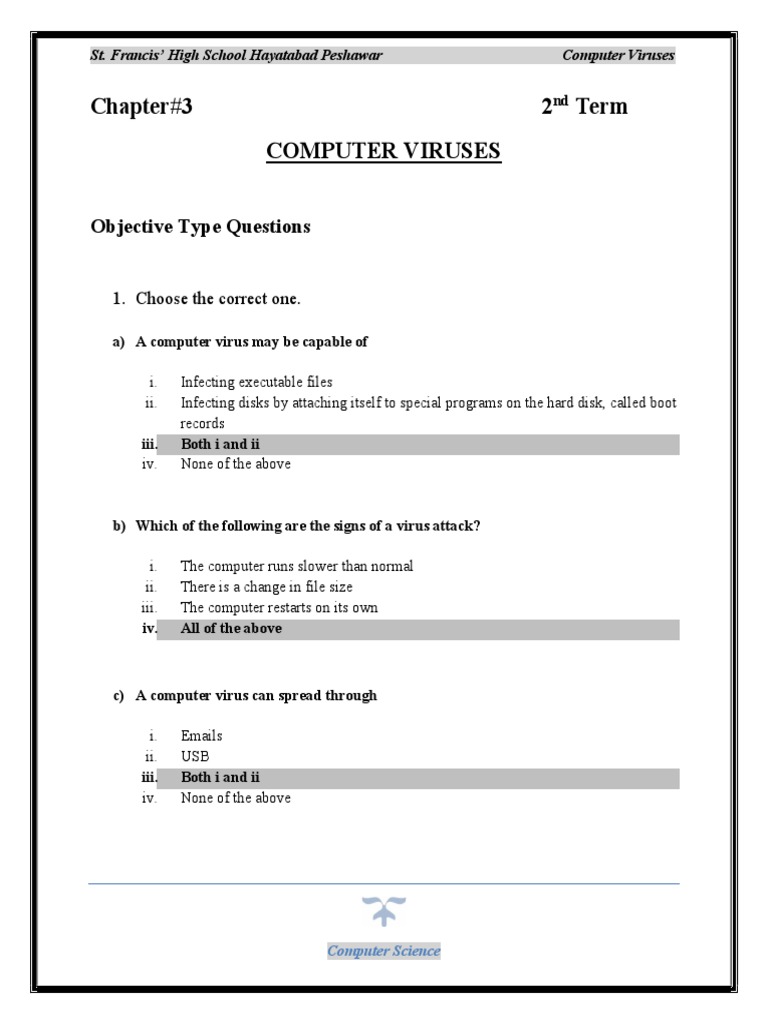 Chapter#3 2 Term Computer Viruses: Objective Type Questions | PDF ...