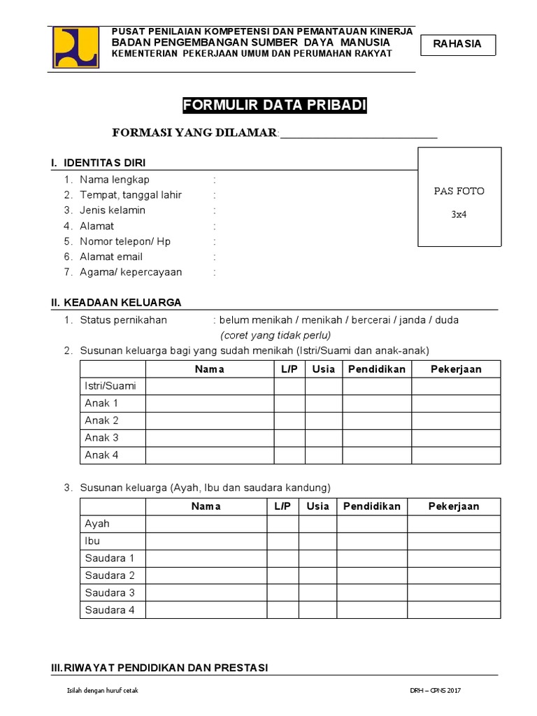 Form DRH Cpns 2017 | PDF