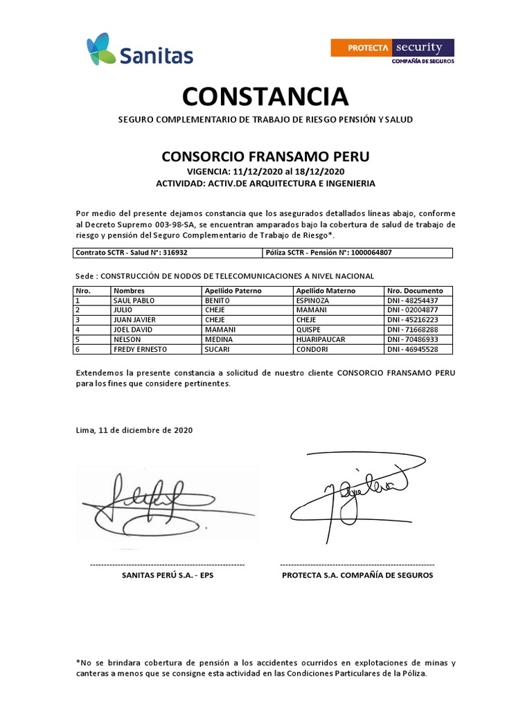 Constancia - MOD. FRANSAMO 11.12 | PDF