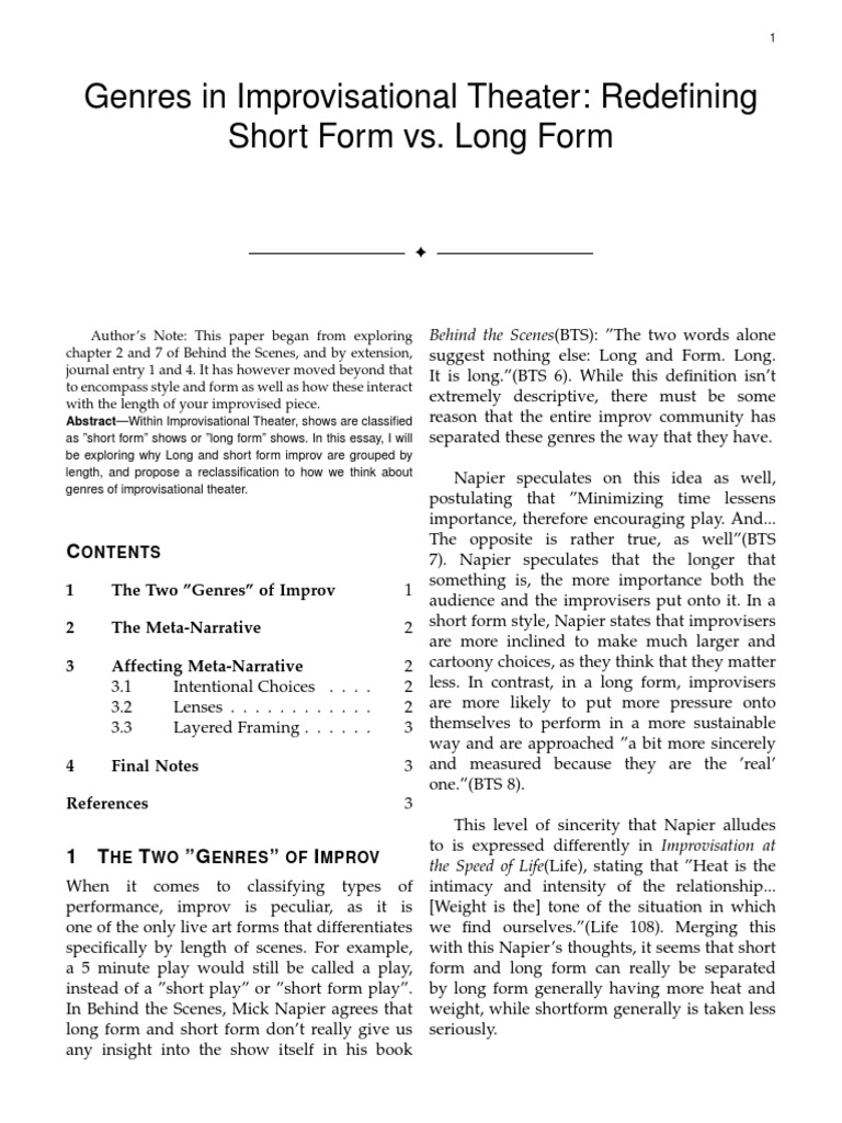 Long Form Improv Final Essay | PDF | Improvisational Theatre | Narrative