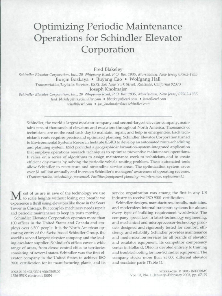 Optimizing Periodic Maintenance Operations For Schindler Elevator Corp ...