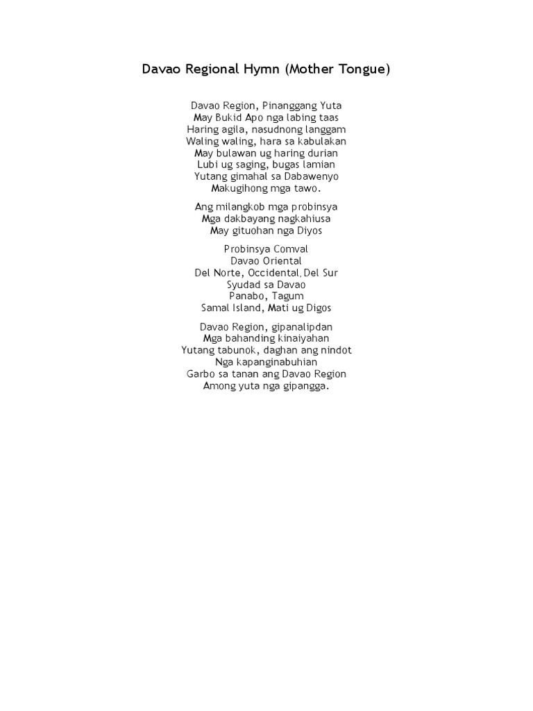 Davao Regional Hymn Pdf