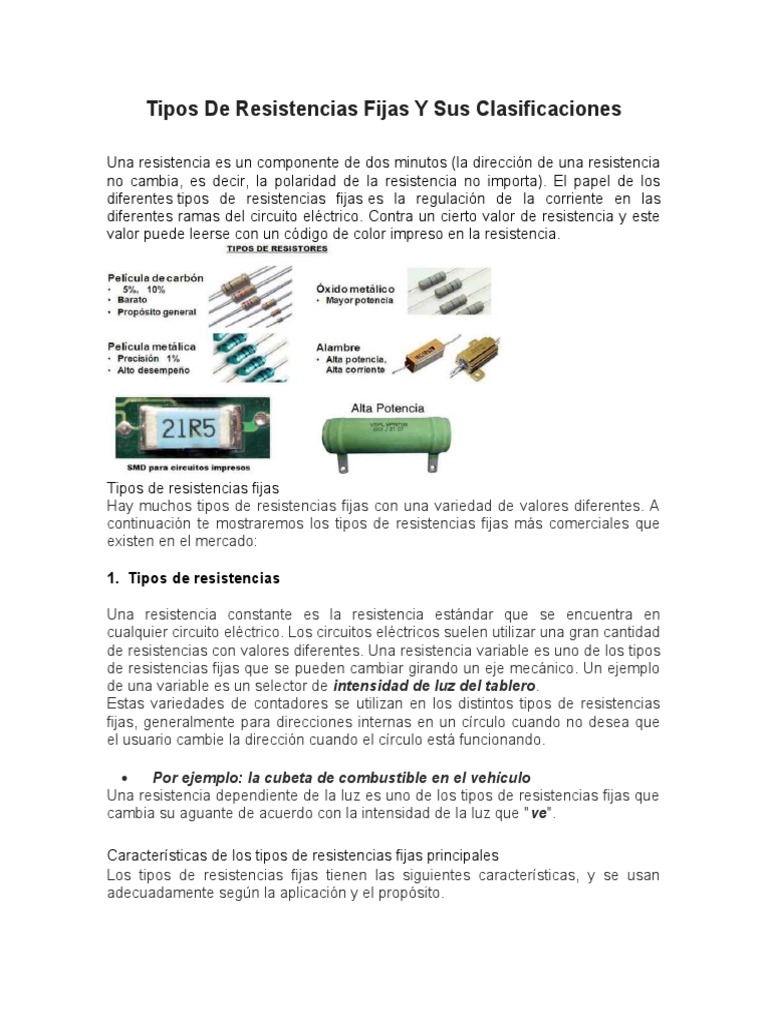 Tipos de Resistencias Fijas Y Sus Clasificaciones | PDF | Resistencia ...