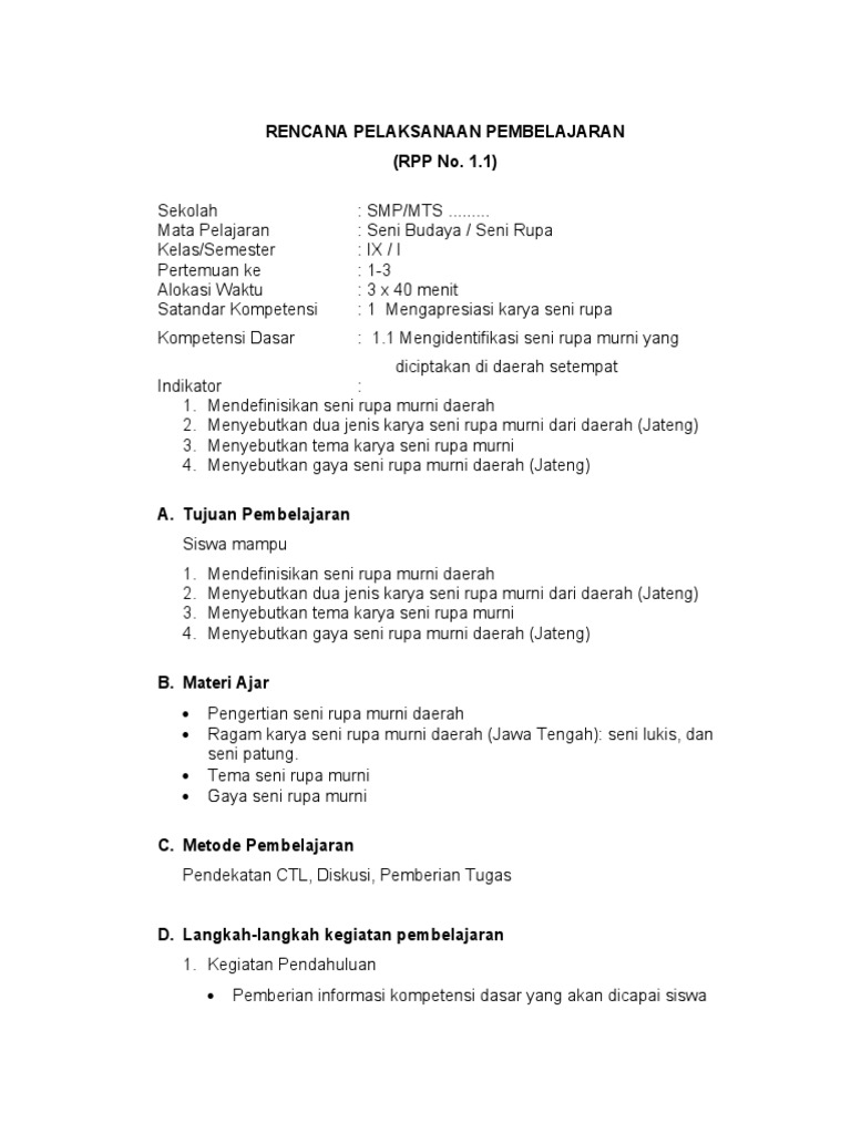 RPP Seni Rupa Ix-1 | PDF