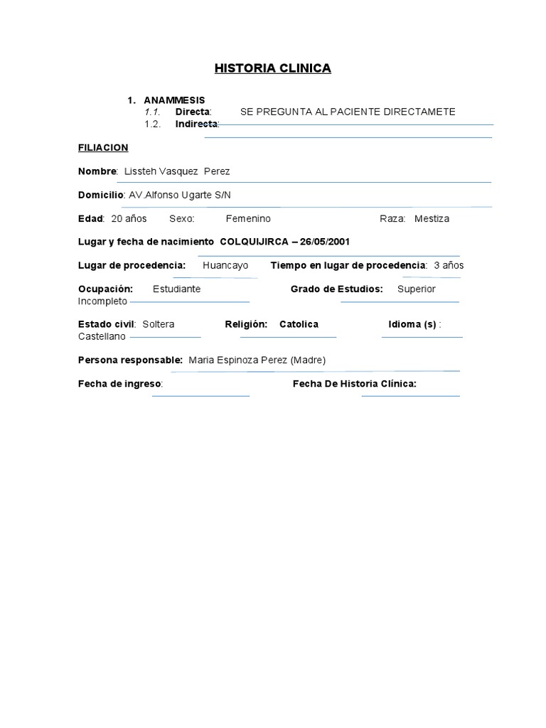 Plantilla Anamnesis. | PDF