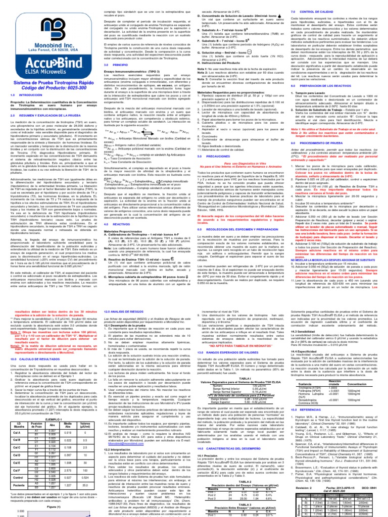 Inserto Monobind TSH Rápido AccuBind ELISA 6025 300 | PDF | Hormona ...