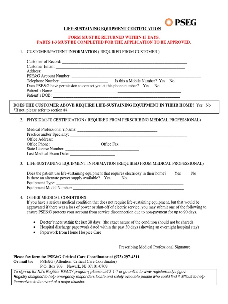 Life-Sustaining Equipment Form | PDF | Patient | Health Professional